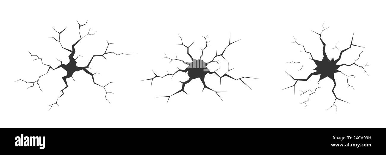 Set of cracks. Crevice, fissure, collapse, holes on stone ground, black ...