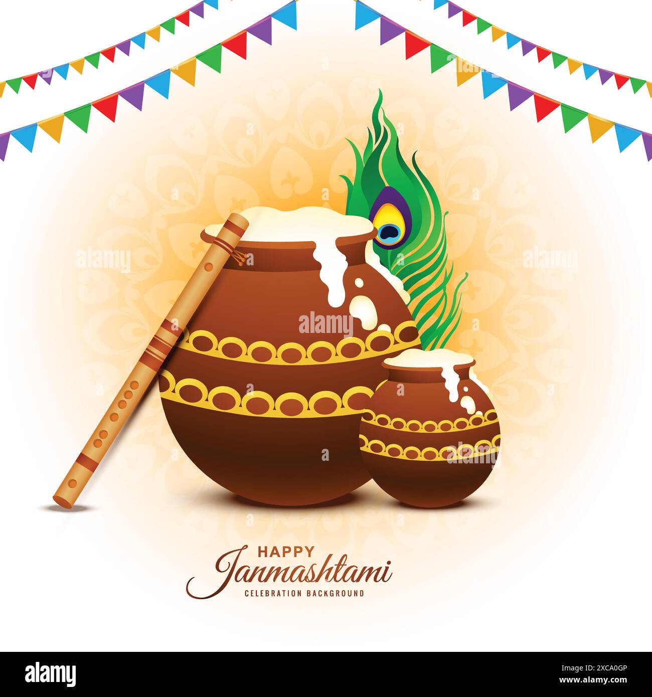 Lord Krishna dahi handi in happy janmashtami festival card background ...
