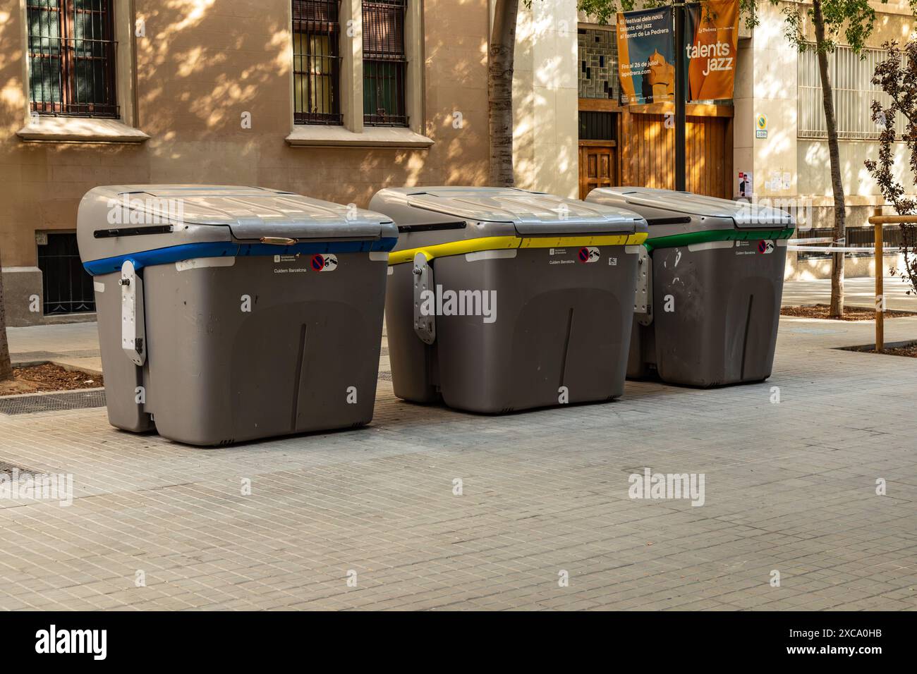 General domestic recycling street bins, Eixample, Barcelona, Spain ...