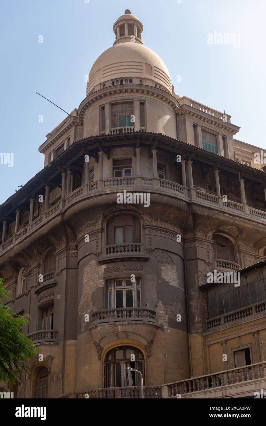 Classic Cairo architectural detail showing beautiful covered balconies and domed roof ...