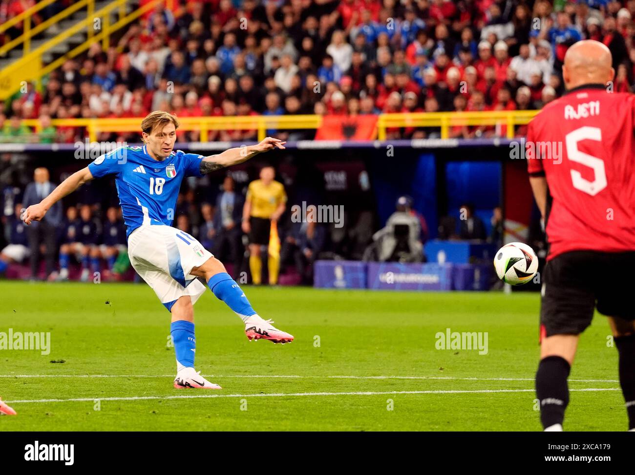 Italy's Nicolo Barella scores their side's second goal of the game ...