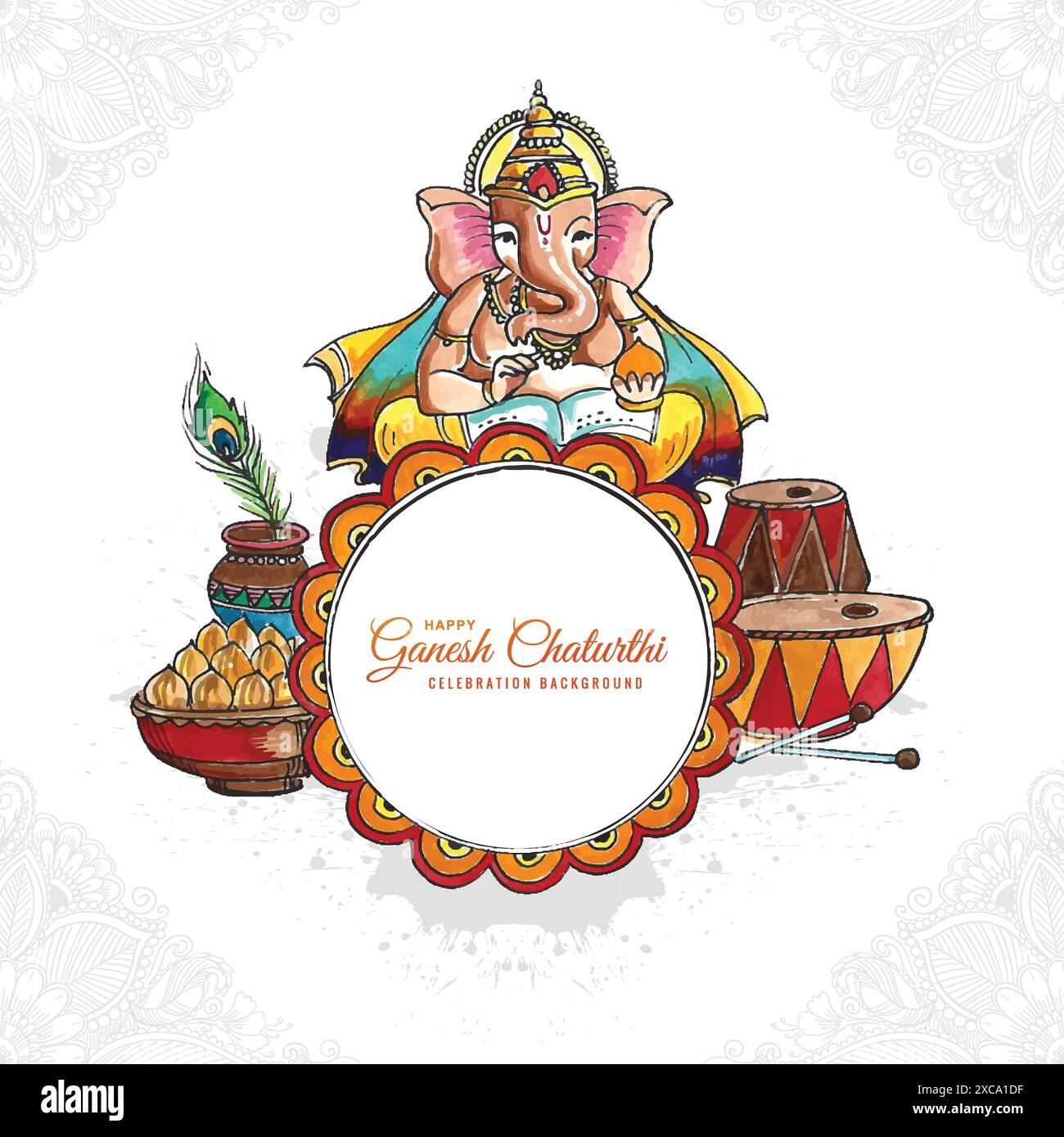 Hand draw happy ganesh chaturthi celebration card watercolor design ...