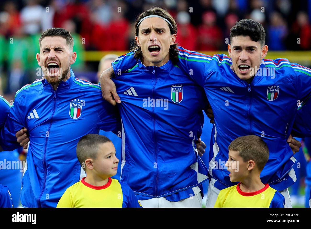 Dortmund, Germany. 15th June, 2024. Jorge Luiz Frello Filho Jorginho, Riccardo Calafiori and ...