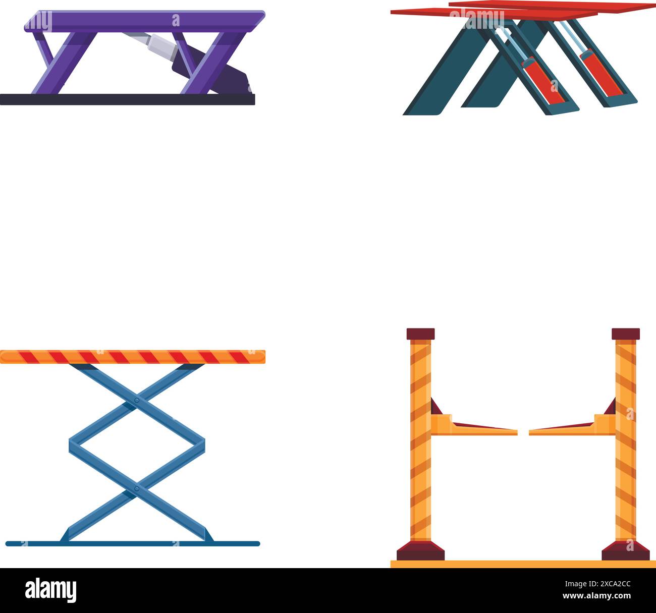 Automobile lift icons set cartoon vector. Various car lift stand tower ...