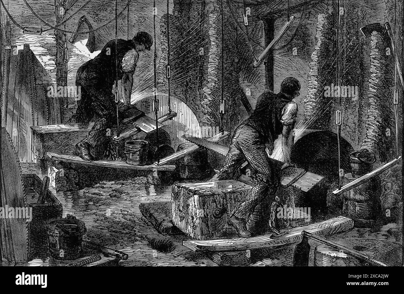 This wood engraving, created by M. Jackson in 1866, depicts two men ...