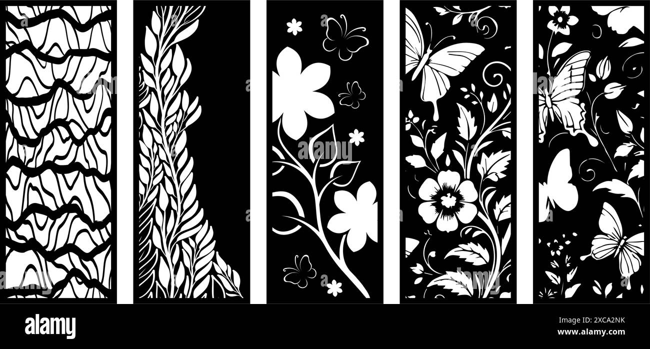 Set of laser cut panel with floral pattern.Borders, fence, screen cut ...