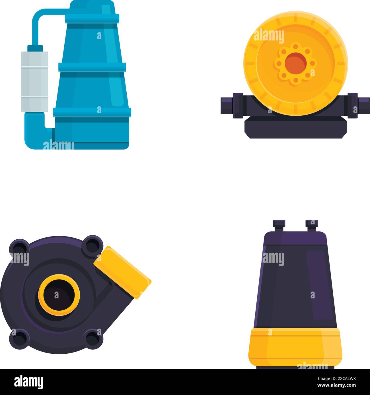 Industrial pump icons set cartoon vector. Water and liquid pumping ...