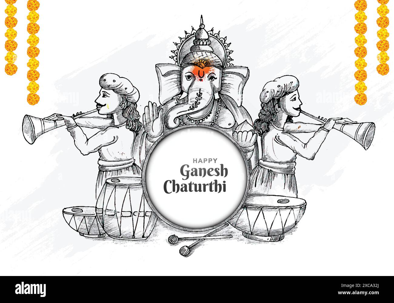 Hand draw sketch lord ganesh chaturthi beautiful holiday card ...