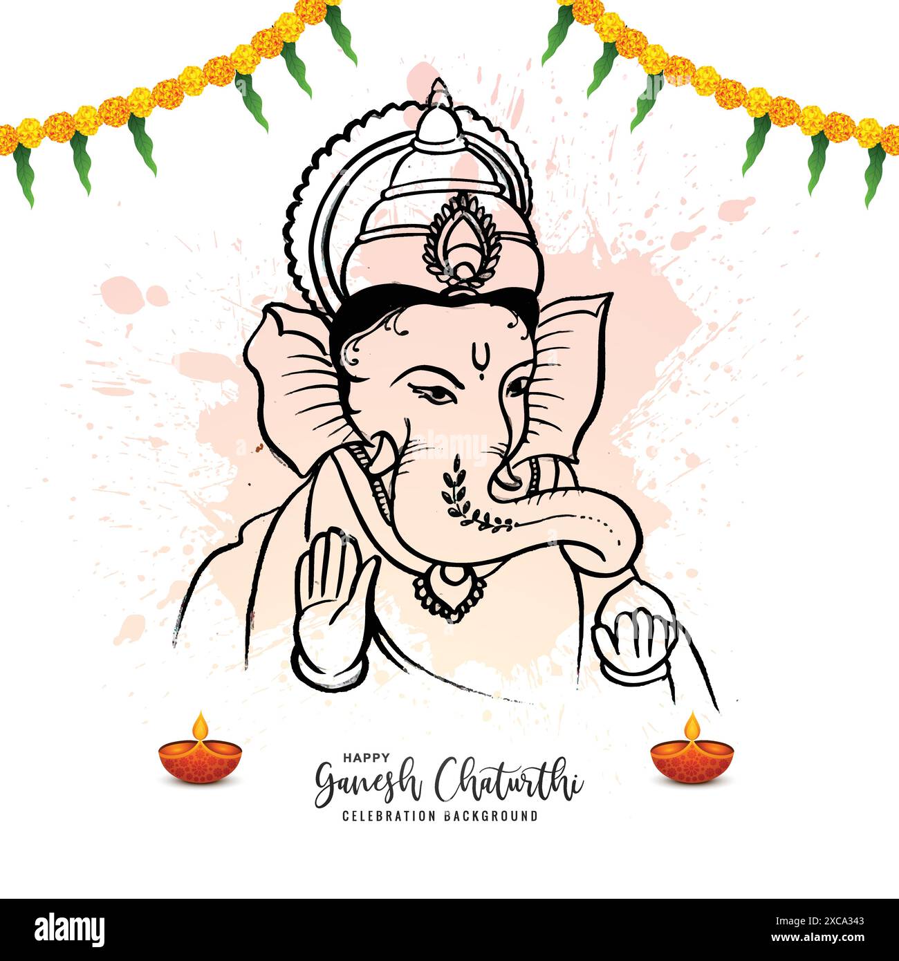 Hand draw sketch lord ganesh chaturthi beautiful holiday card ...