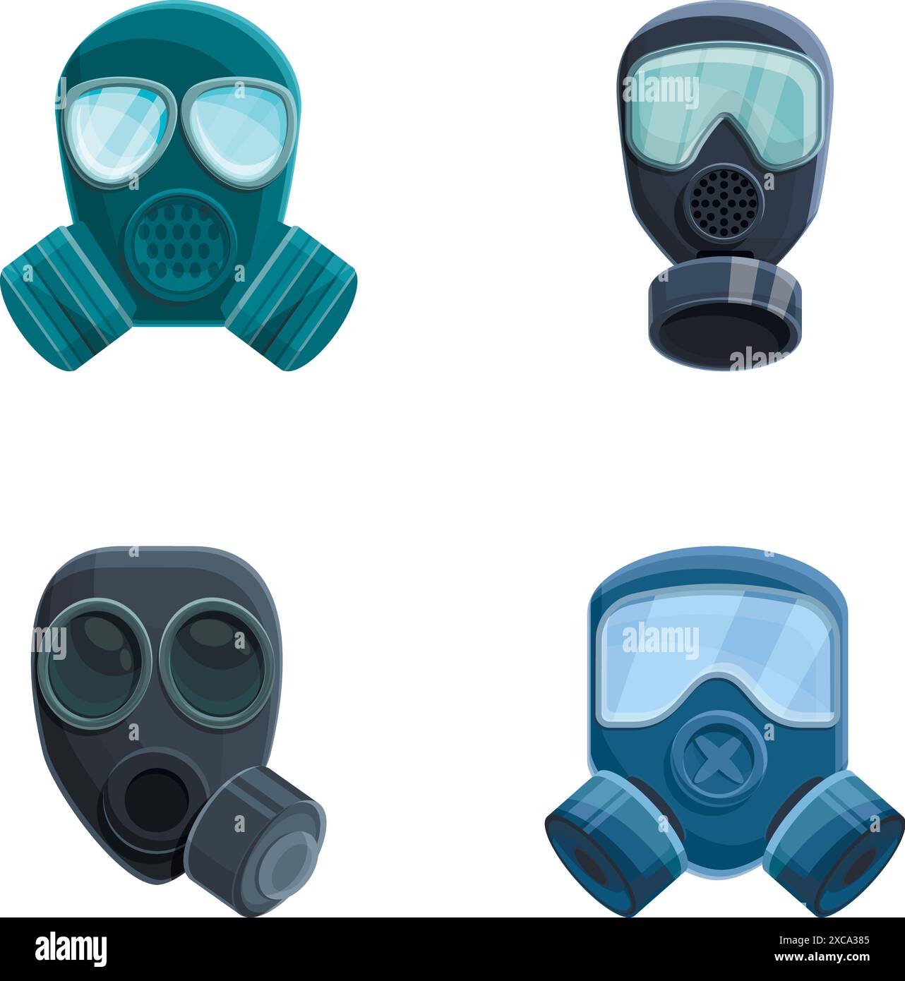 Chemical mask icons set cartoon vector. Various type of chemical mask ...