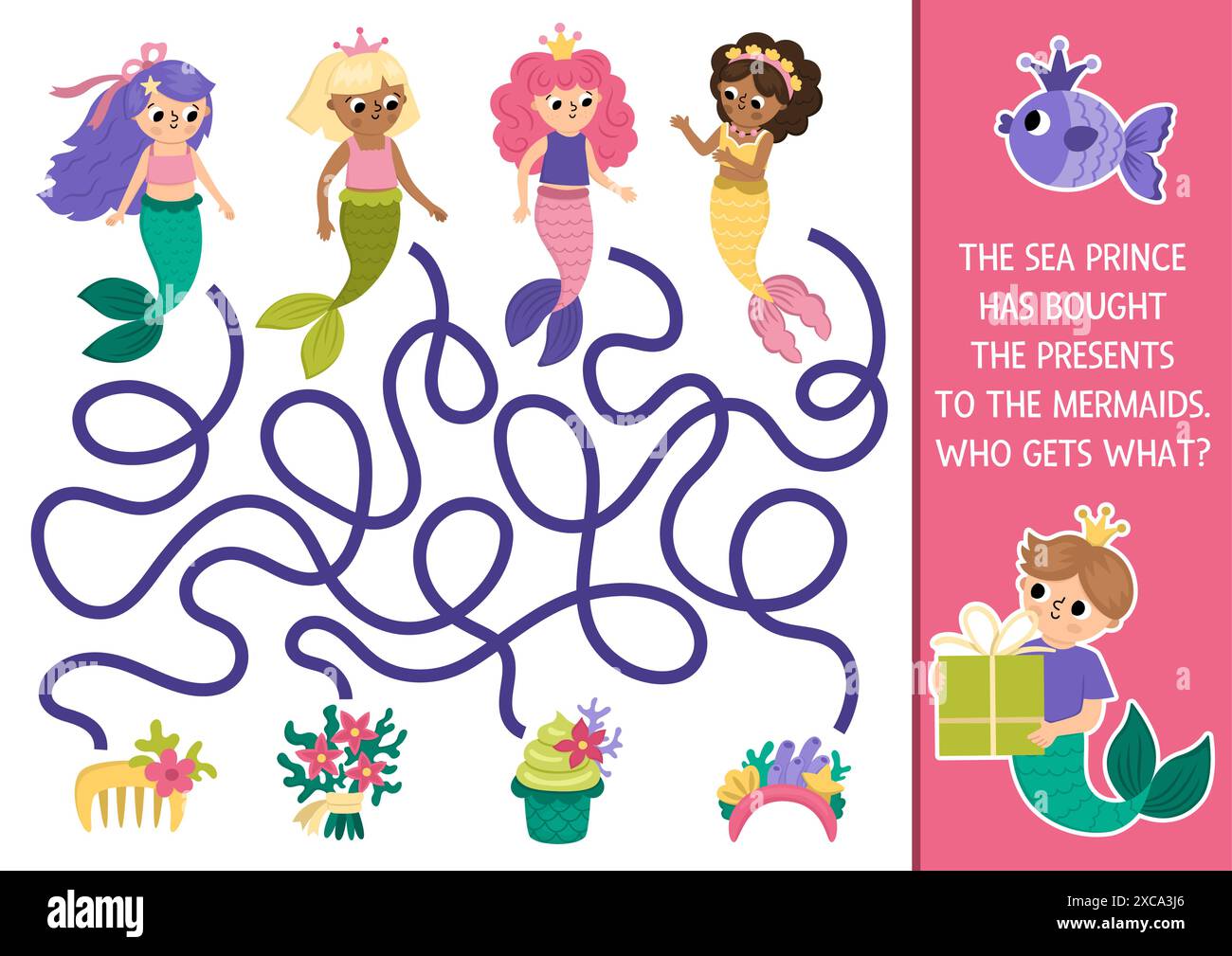 Mermaid maze for kids with price giving presents. Marine preschool ...