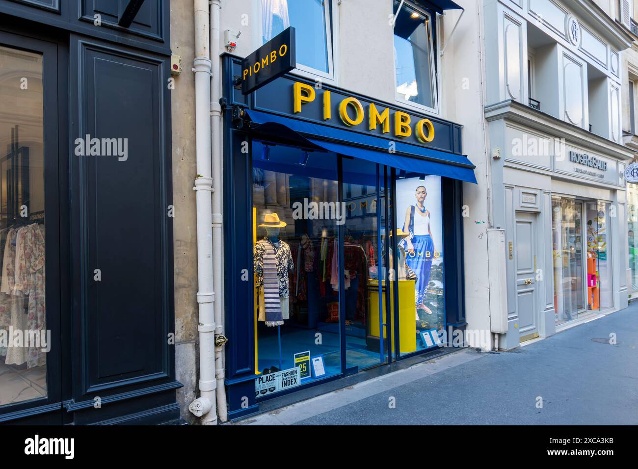 Exterior view of a Piombo store in Paris, France. Piombo is a ready-to ...
