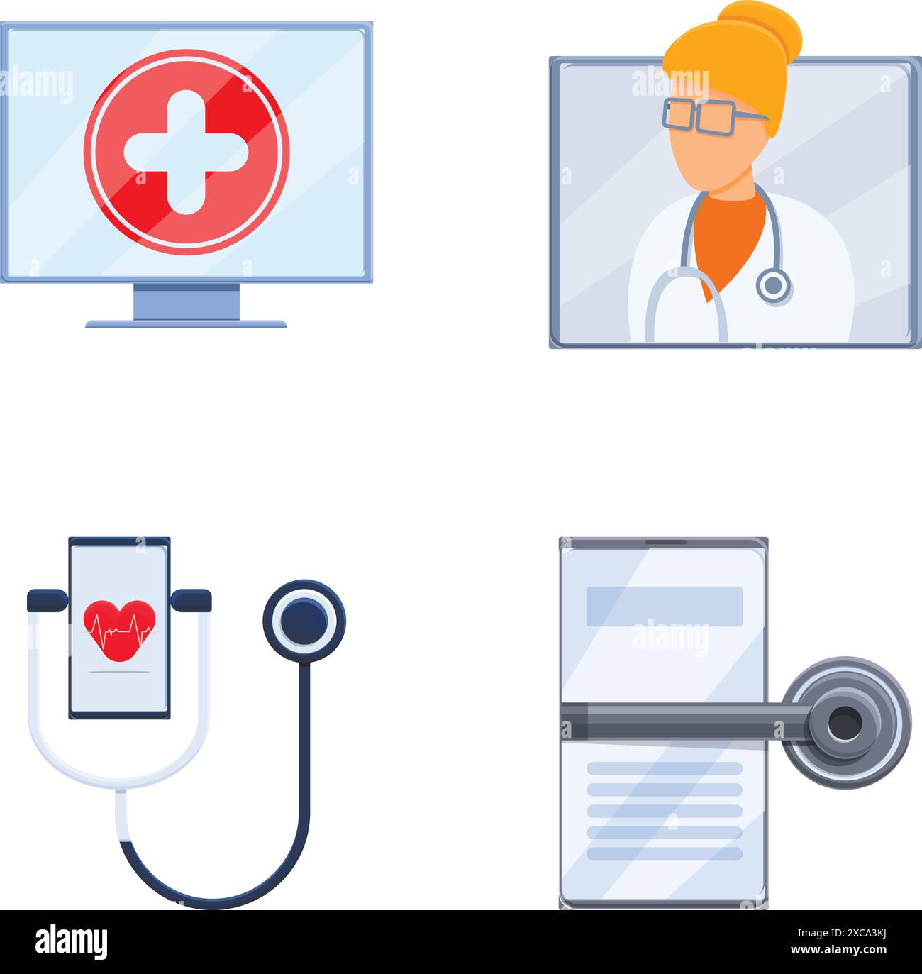 Online medicine icons set cartoon vector. Virtual doctor treatment ...