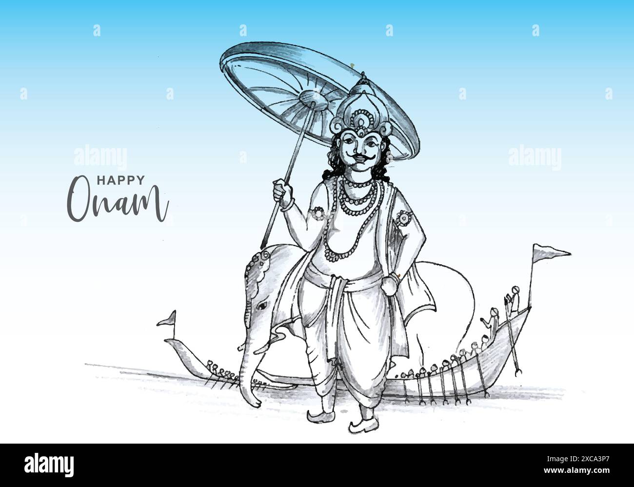 Hand draw happy onam festival of south india on card holiday sketch ...