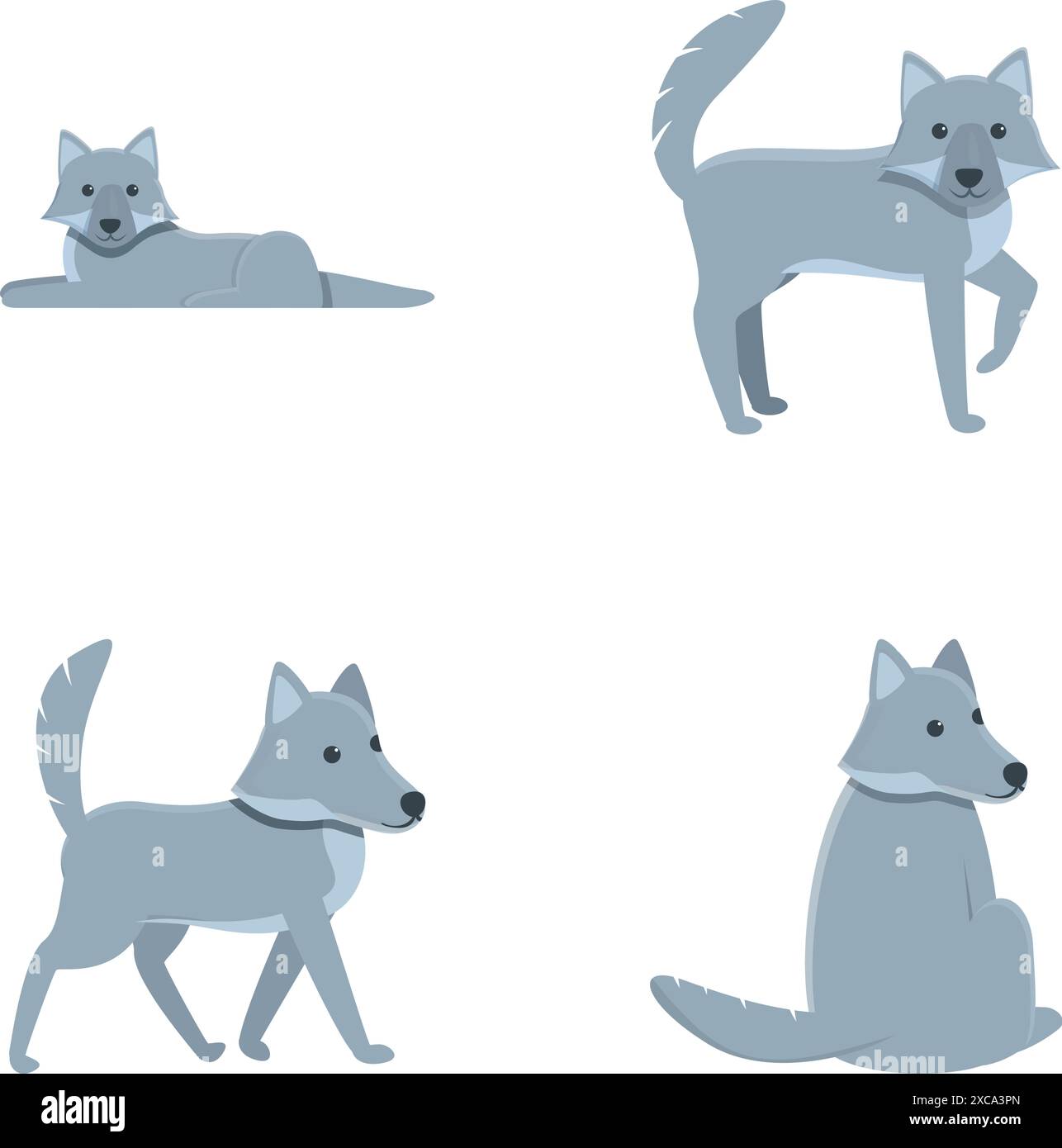Gray wolf icons set cartoon vector. Funny wolf animal. Cartoon ...