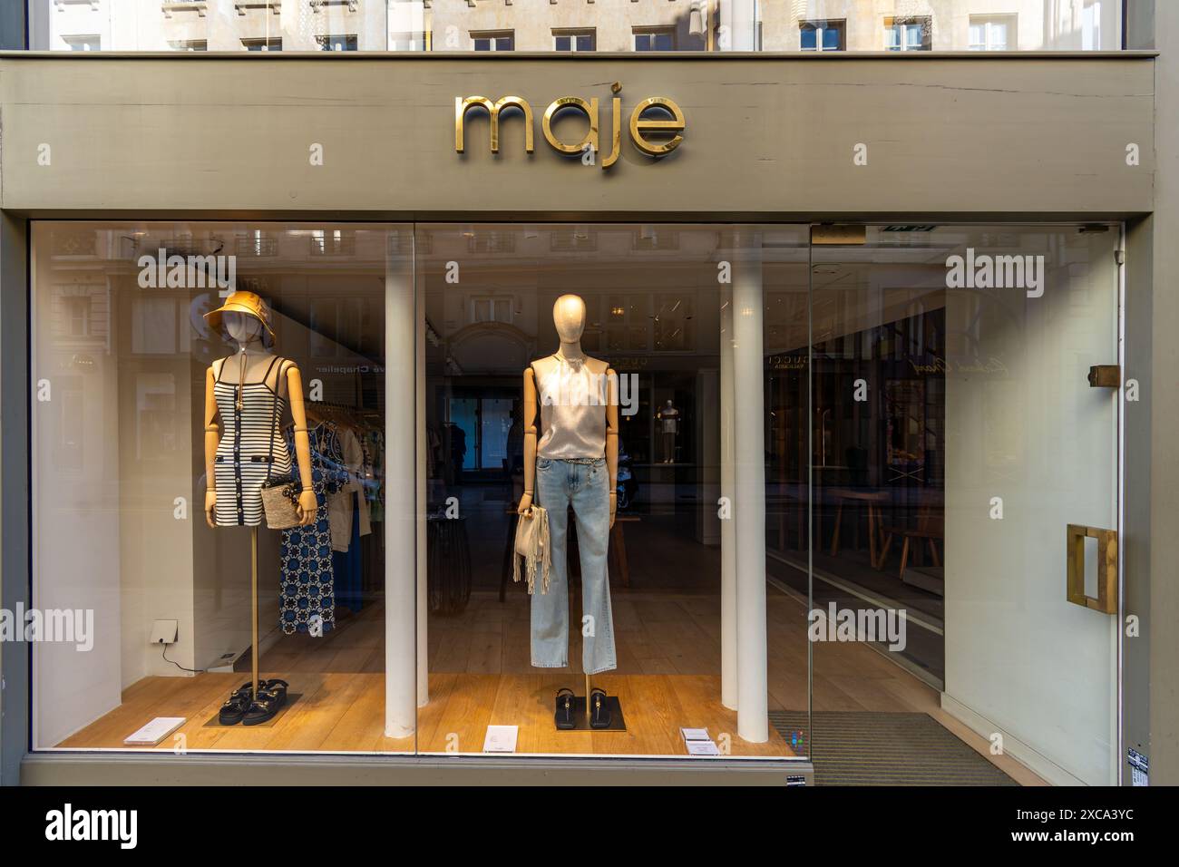 Exterior view of a Maje boutique in Paris, France. Maje is a brand of ...