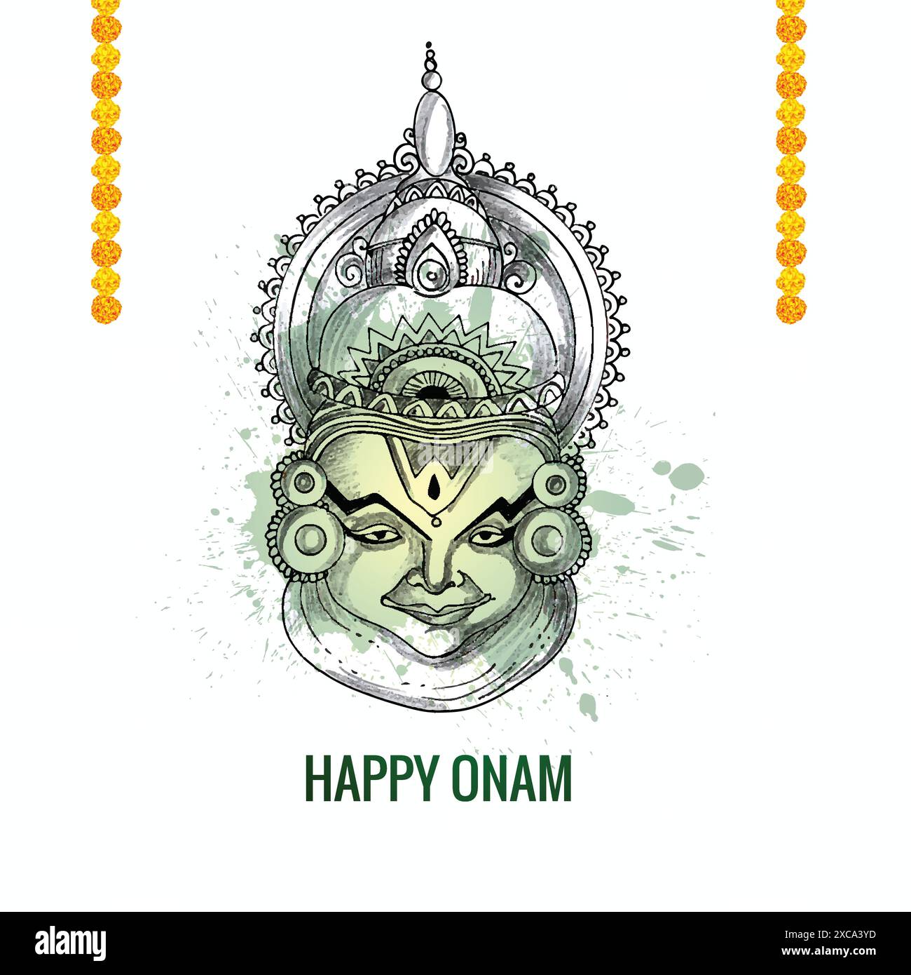 Hand draw happy onam kathakali illustration on sketch design Stock ...