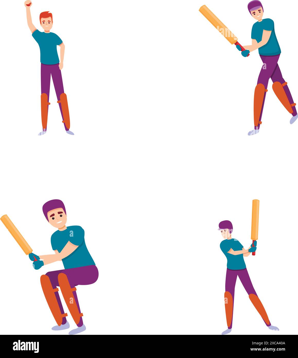 Cricket player icons set cartoon vector. Cricketer man with bat and ...