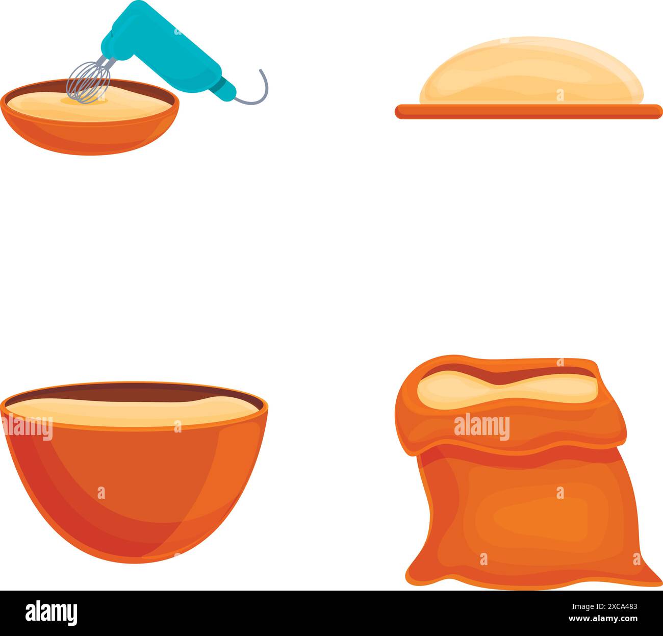 Making bread icons set cartoon vector. Kneading and rolling out dough process. Pastries, bakery ...