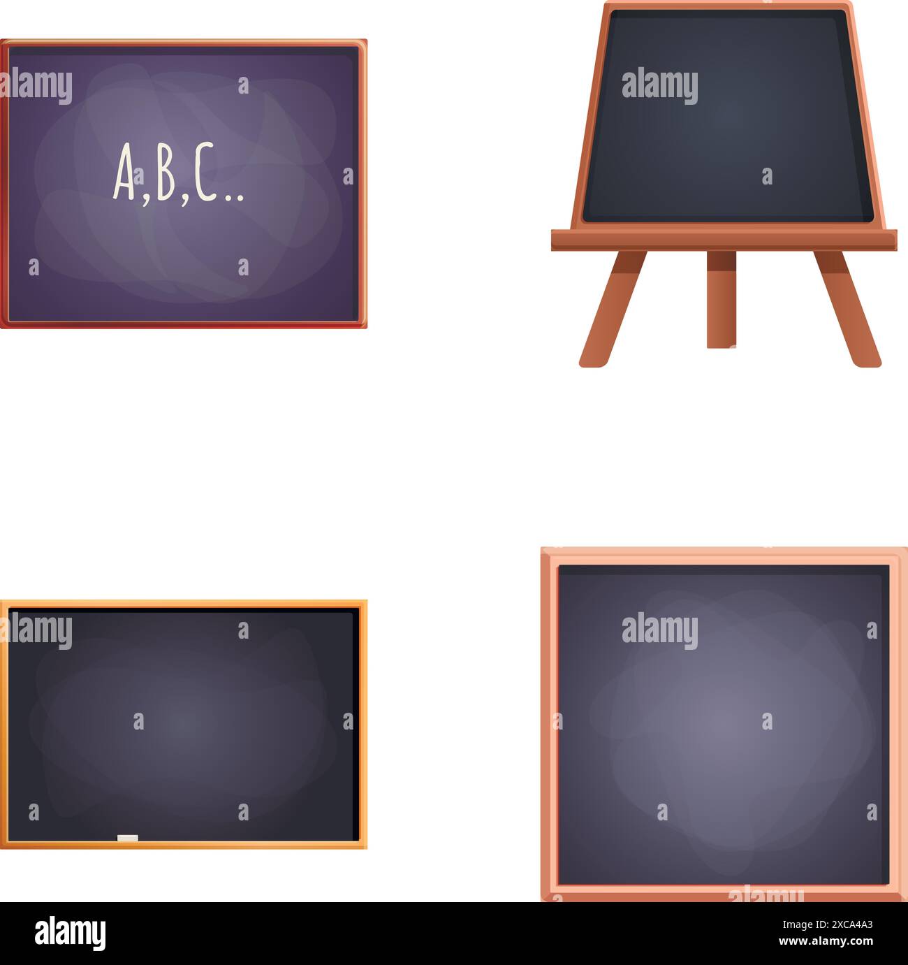 Various chalkboard icons set cartoon vector. Black blackboard in wooden ...