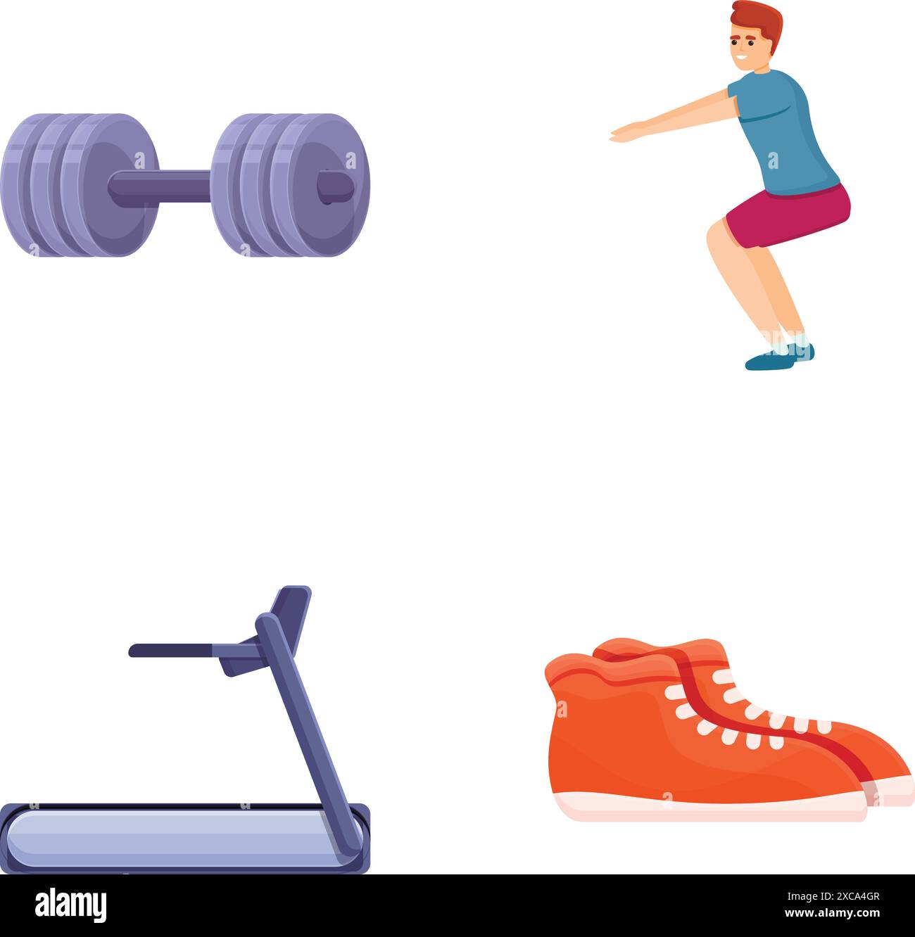 Gym training icons set cartoon vector. People doing sport or physical ...
