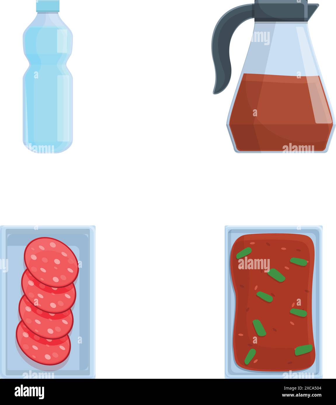 Lunch time icons set cartoon vector. Various dishes and drink for lunch ...