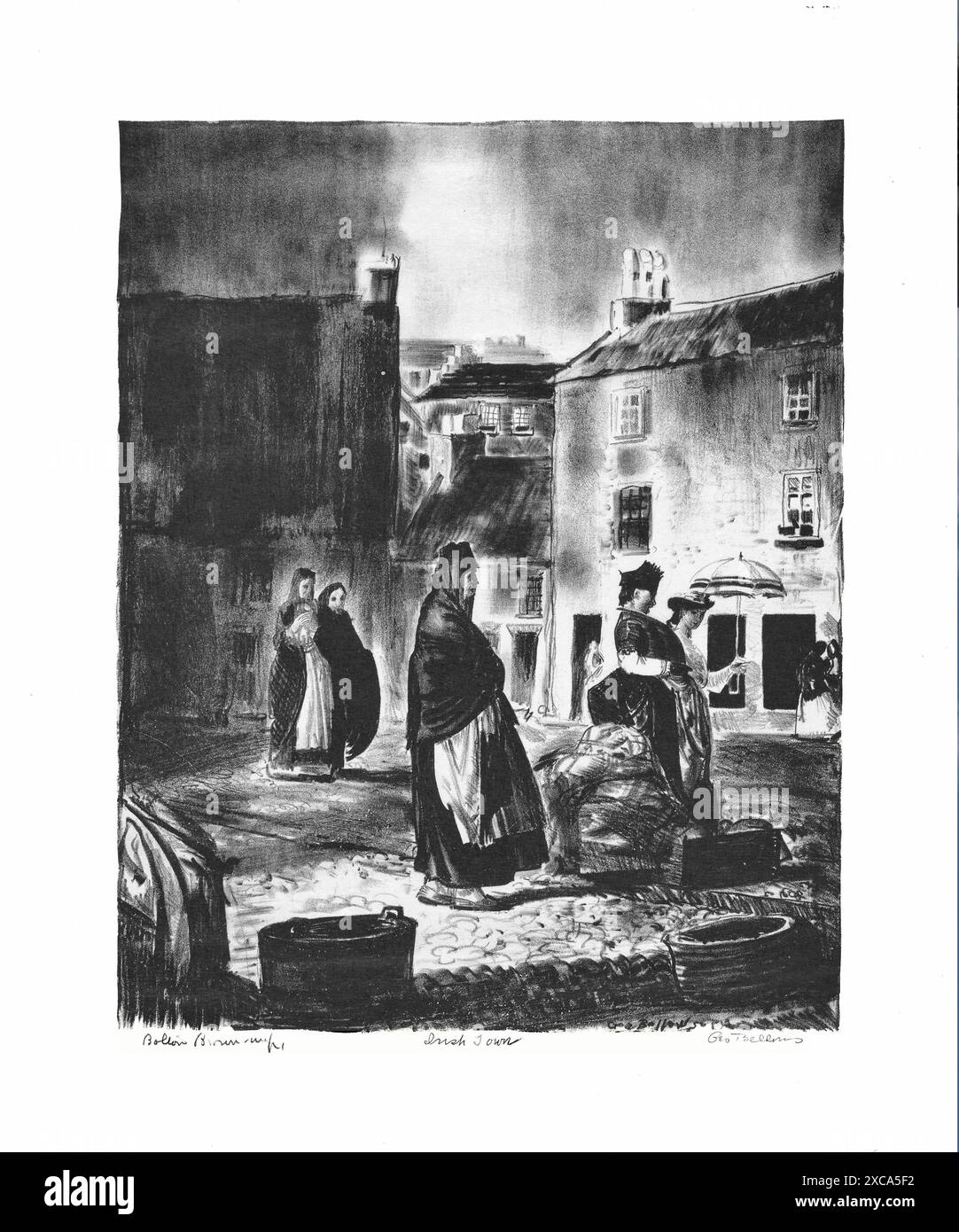 A crayon drawing by George Bellows (1882-1925) entitled "Irish Town ...