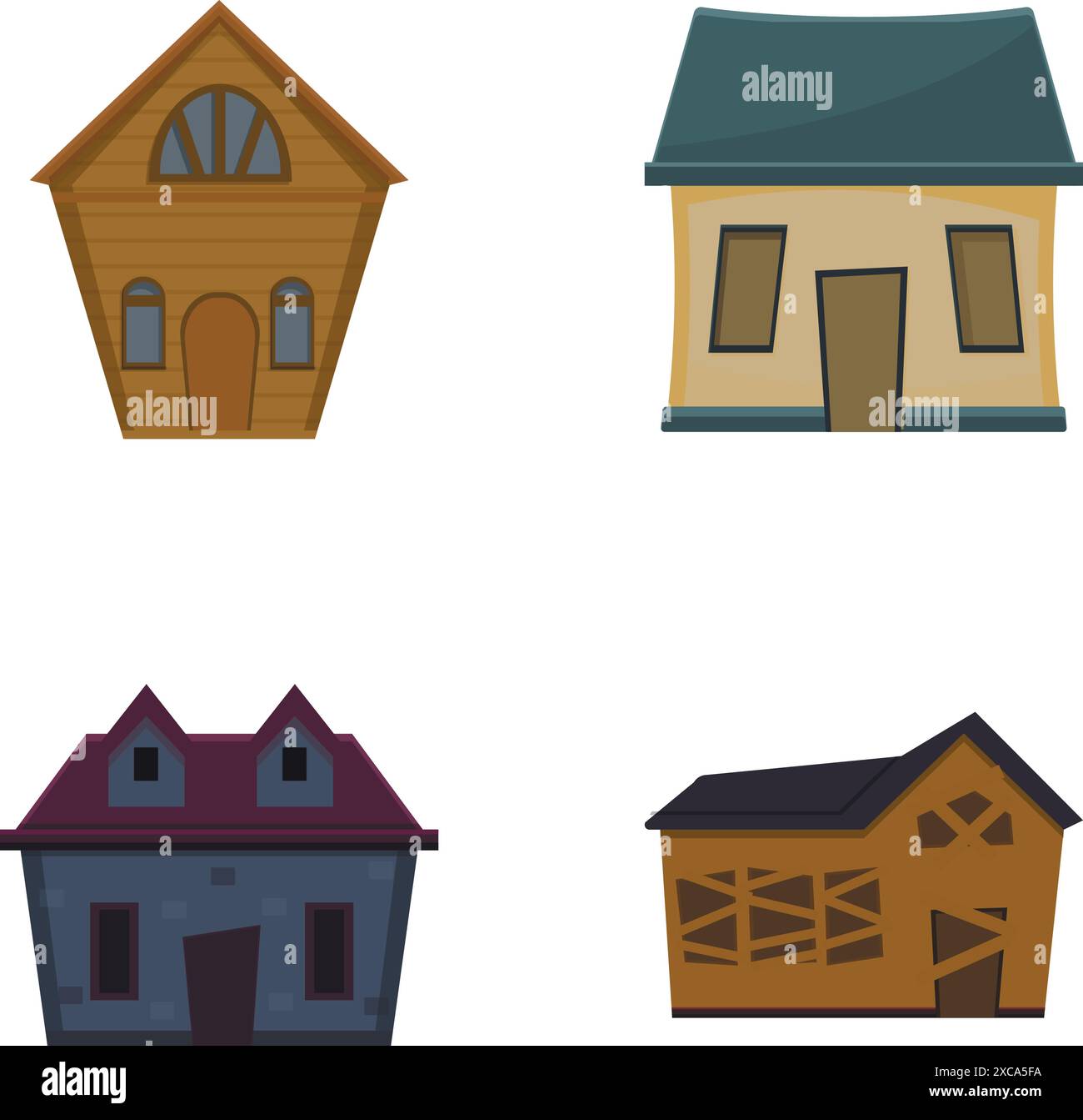 Decaying house icons set cartoon vector. Various dwelling in bad ...