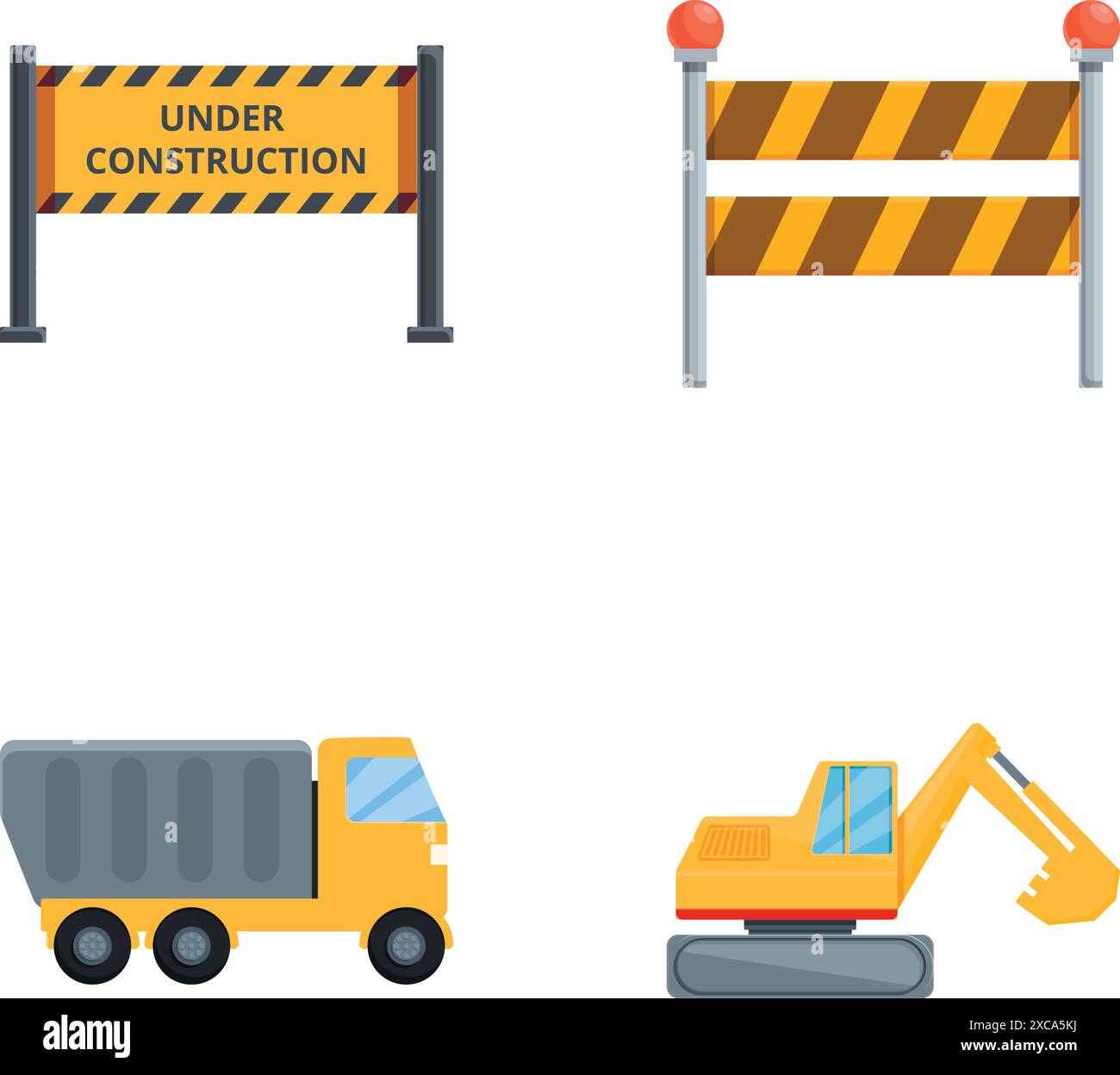 Under construction icons set cartoon vector. Equipment for road ...
