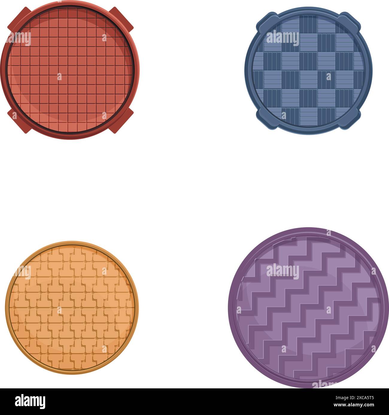 Manhole icons set cartoon vector. Road hatch of different shape and ...