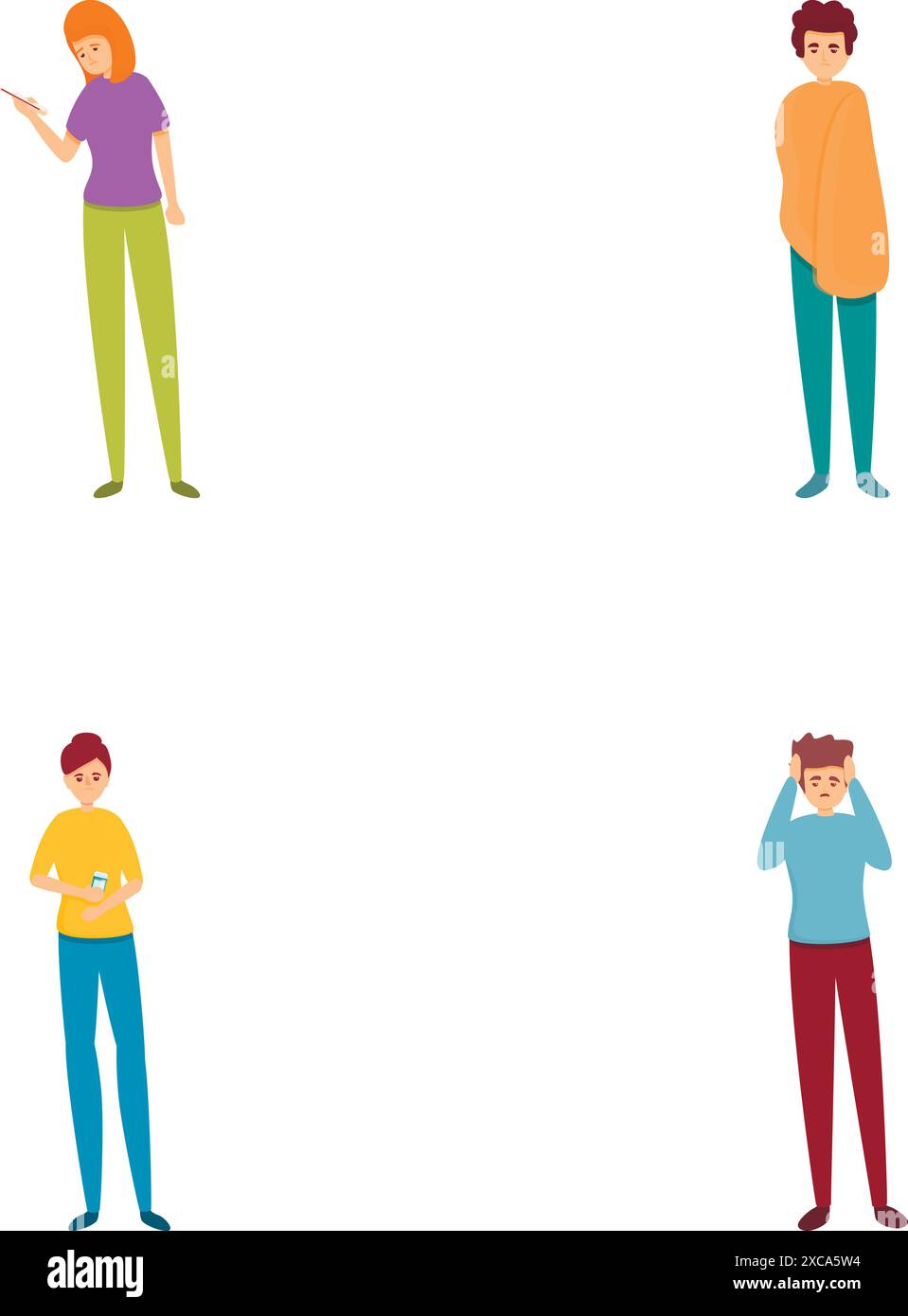 Ill people icons set cartoon vector. Sick men and women coughing and ...