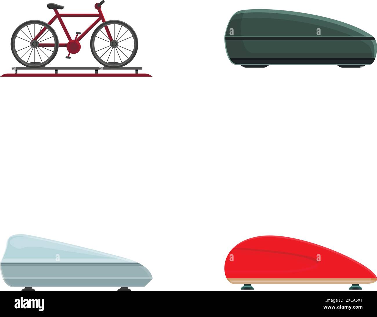 Roof box icons set cartoon vector. Car roof plastic box. Car travel ...