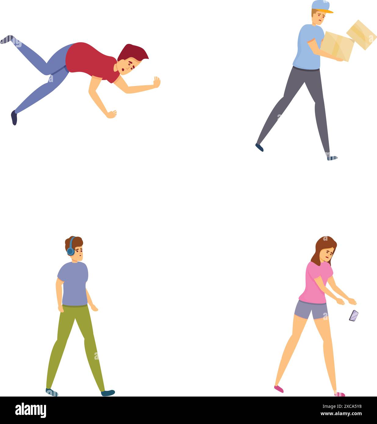 Unlucky day icons set cartoon vector. Case of physical trauma ...