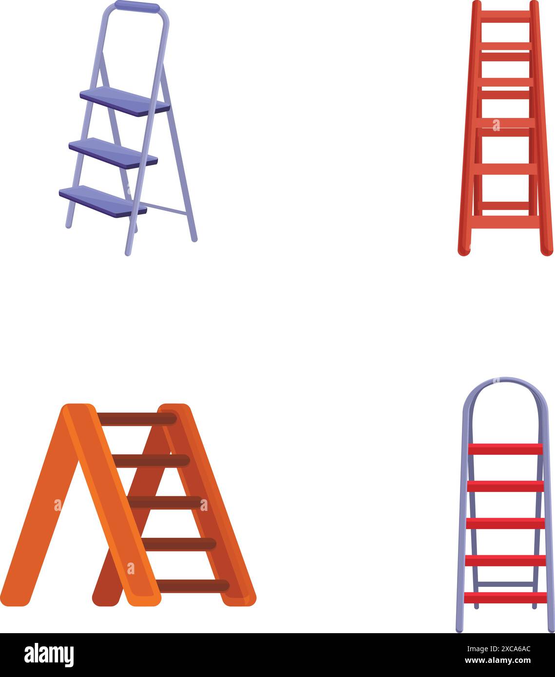 Step ladder icons set cartoon vector. Metal and wooden ladder ...