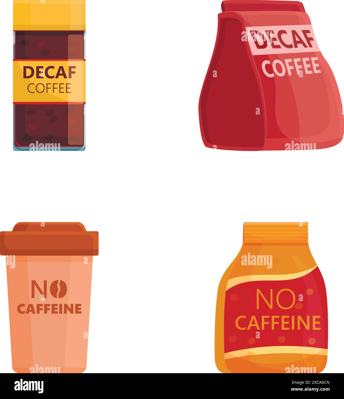 Caffeine free icons set cartoon vector. Cup and packaging of decaf ...