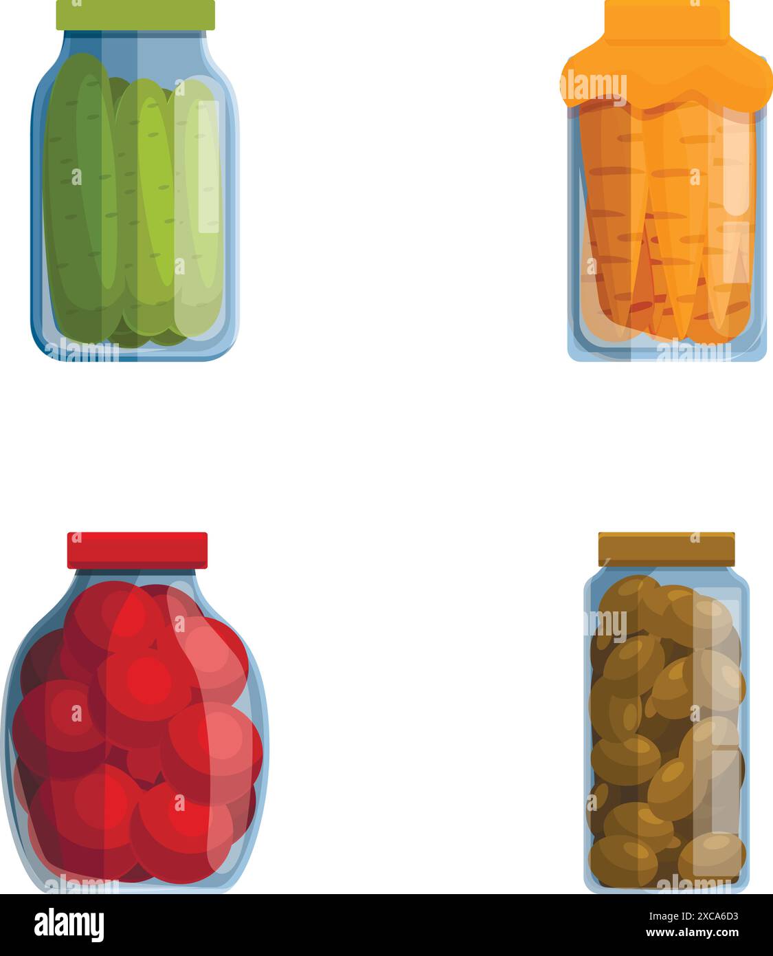 Canned vegetable icons set cartoon vector. Glass jar with preserved ...