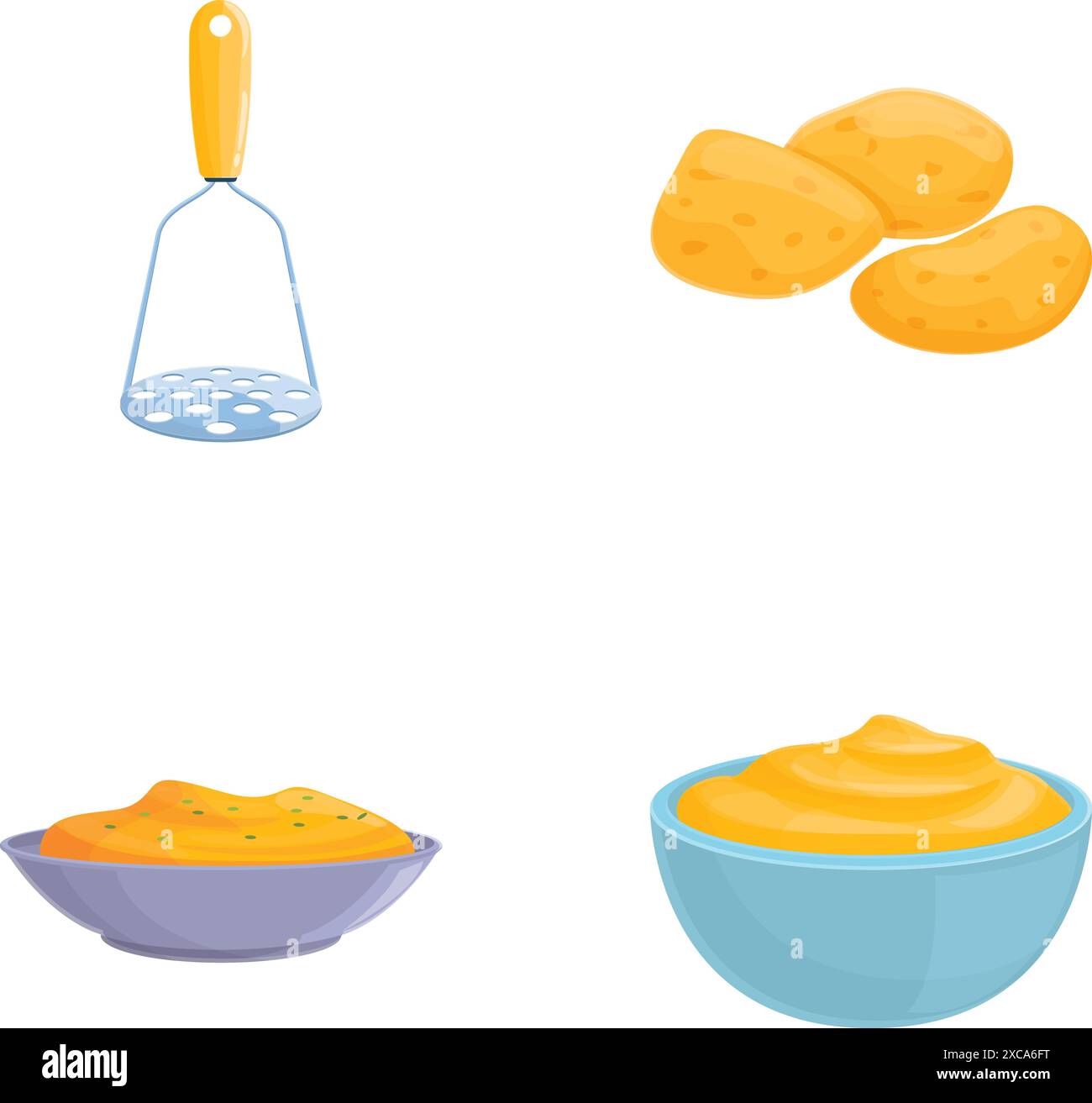 Making potato icons set cartoon vector. Process of making mashed potato ...