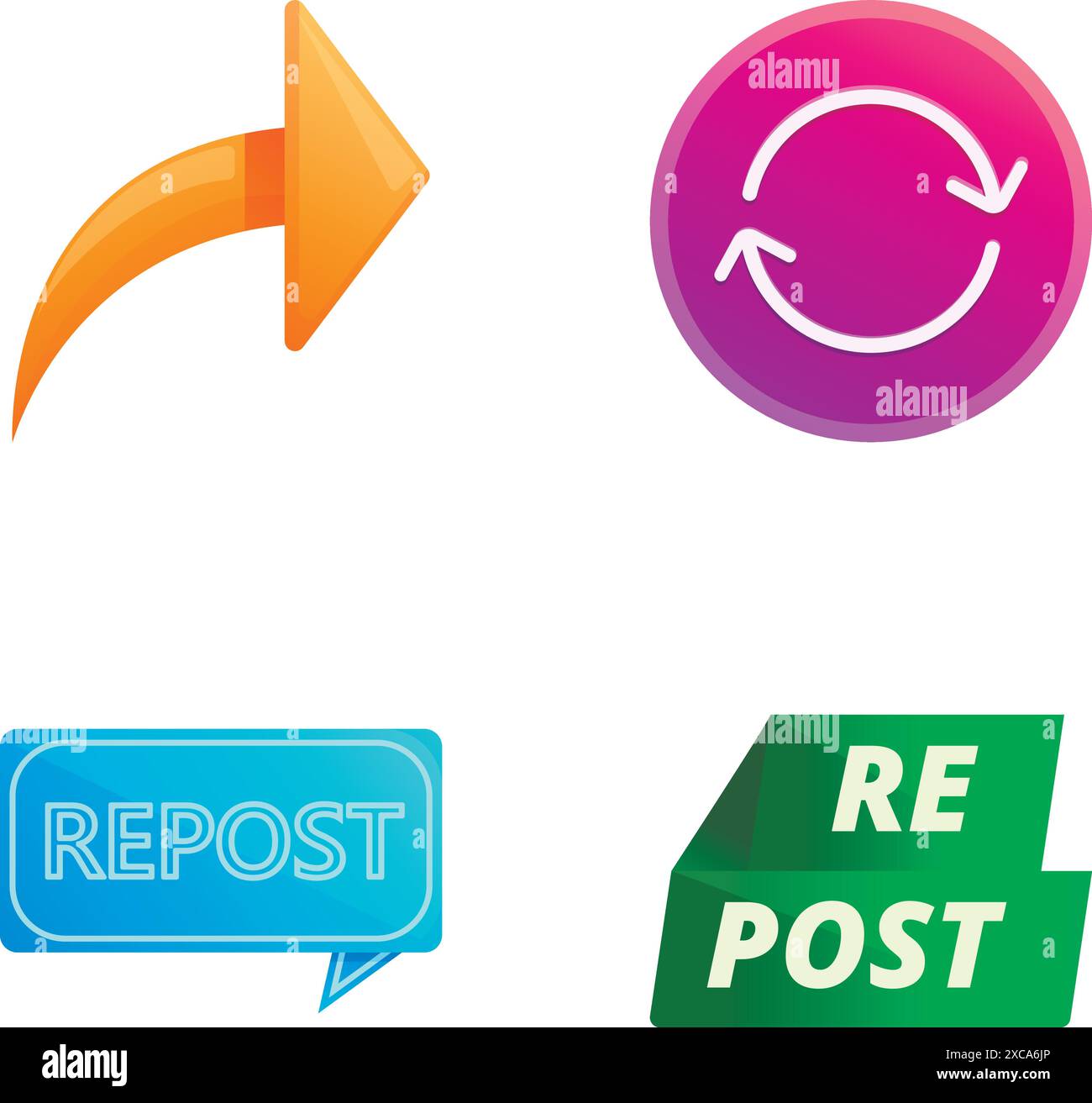 Repost icons set cartoon vector. Retweet, repost and share button ...
