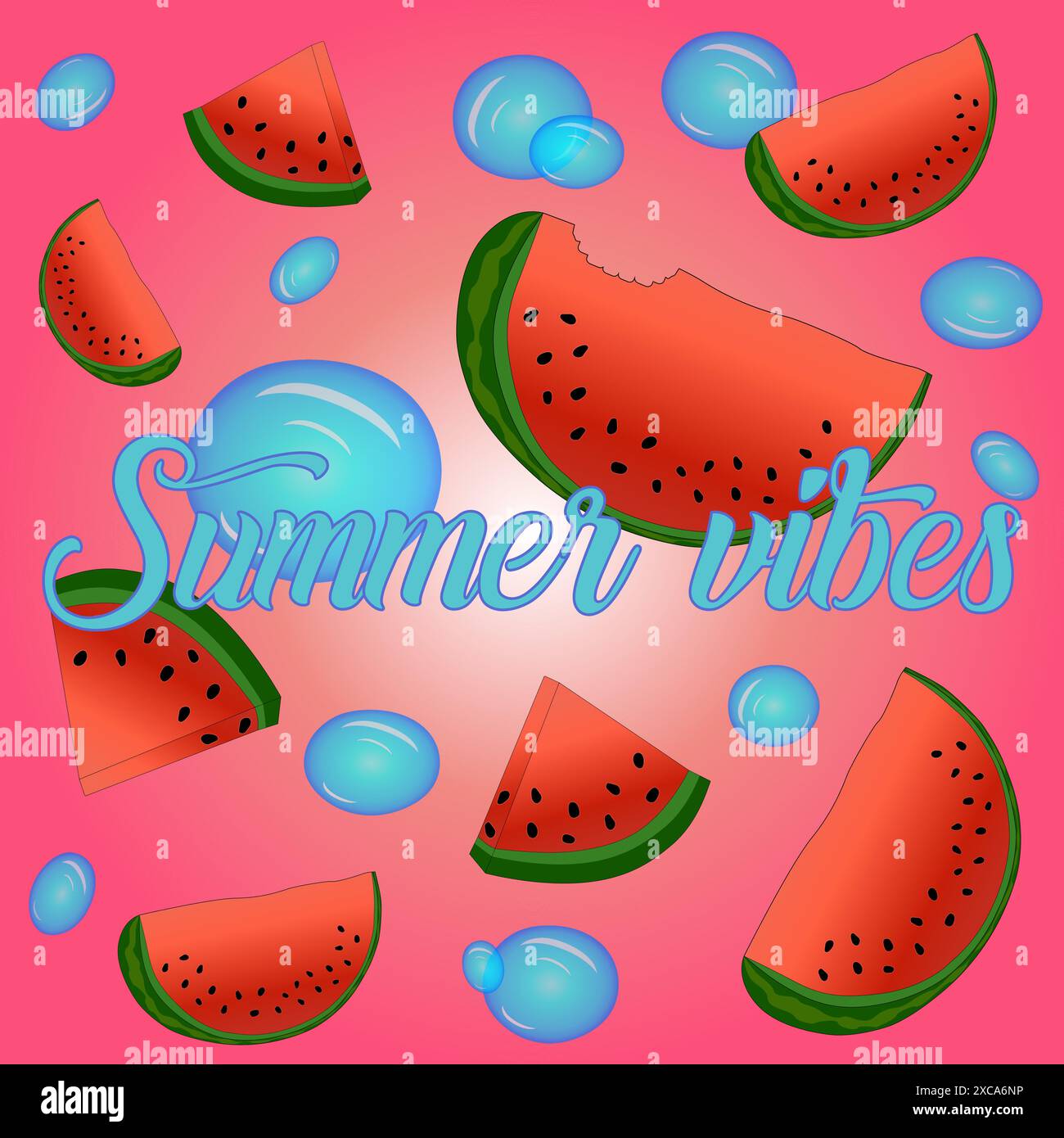 A colorful vector illustration featuring watermelons, bubbles, and ...