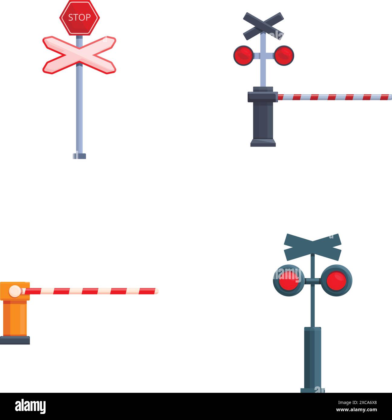 Train barrier icons set cartoon vector. Open and closed railway barrier ...