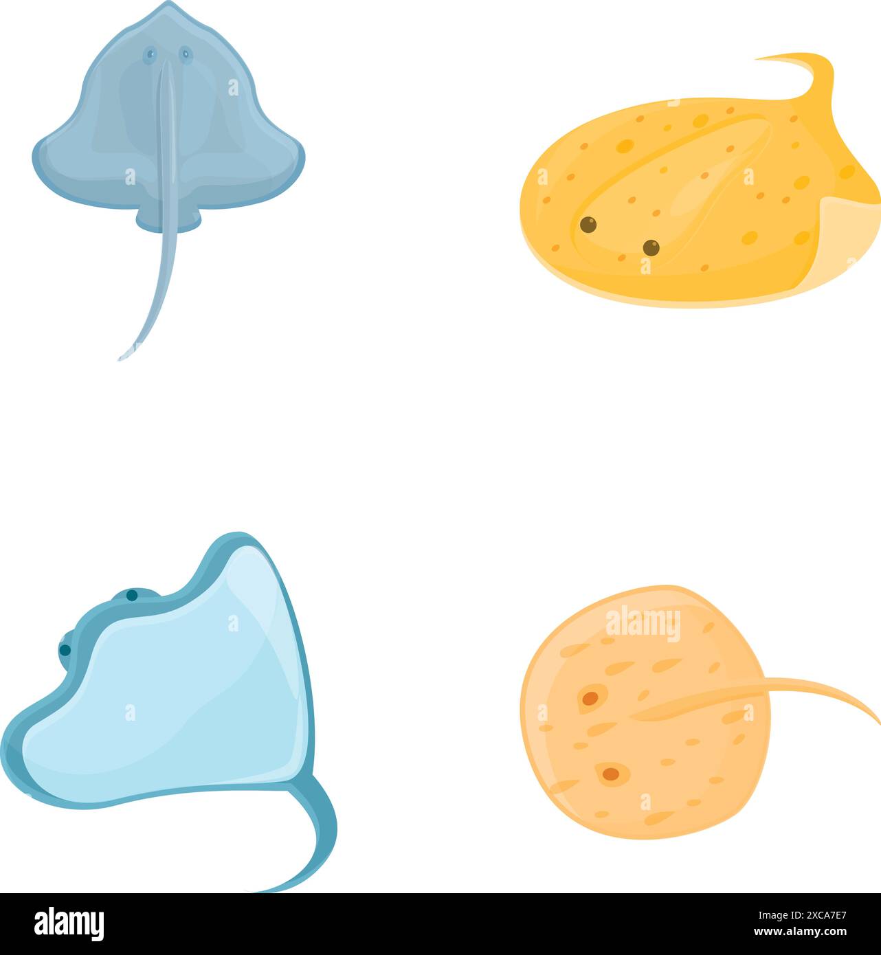 Cartoon stingray icons set cartoon vector. Cute tropical stingray fish ...