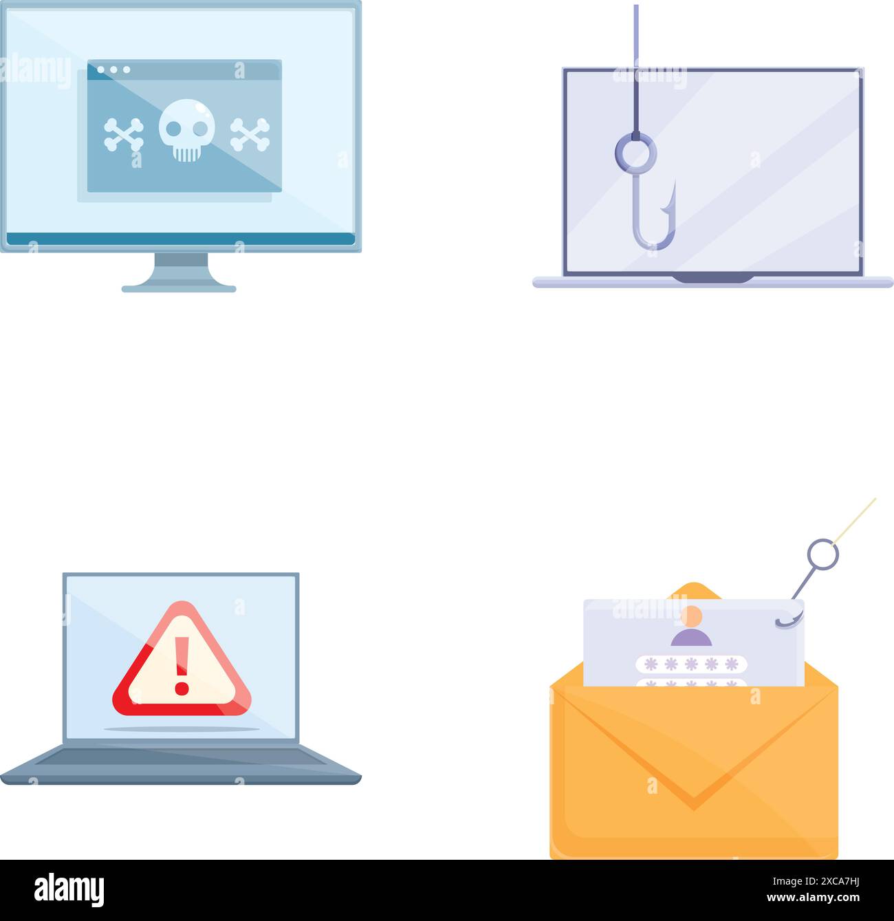 Hacker activity icons set cartoon vector. Email virus, malware and ...
