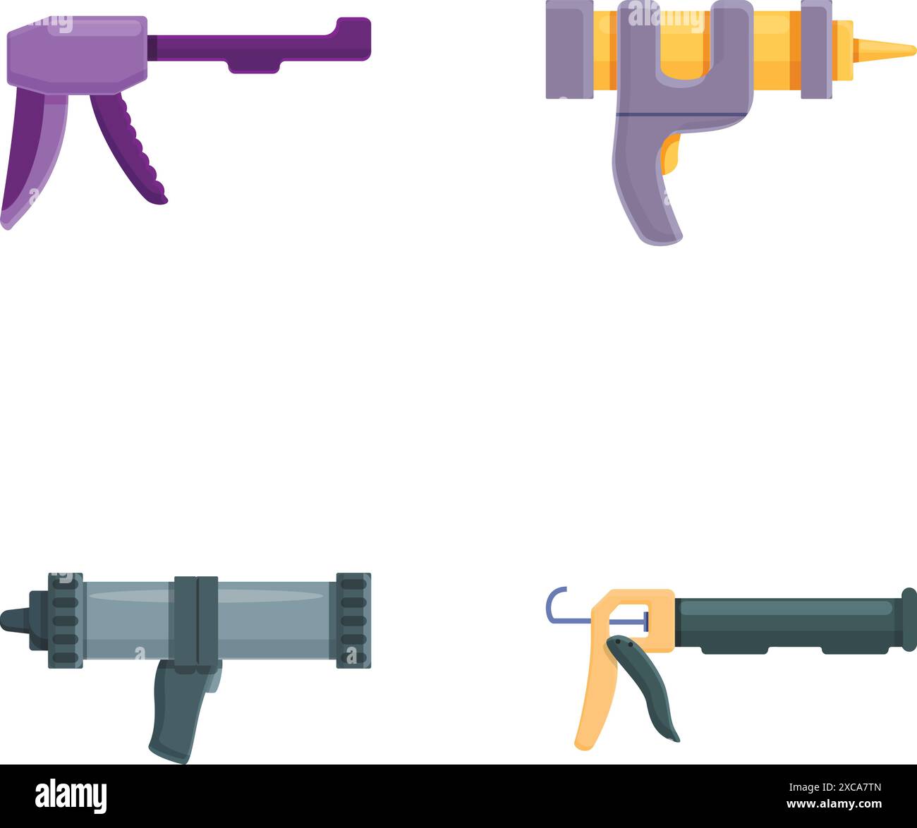 Caulking gun icons set cartoon vector. Metal silicone caulk gun ...