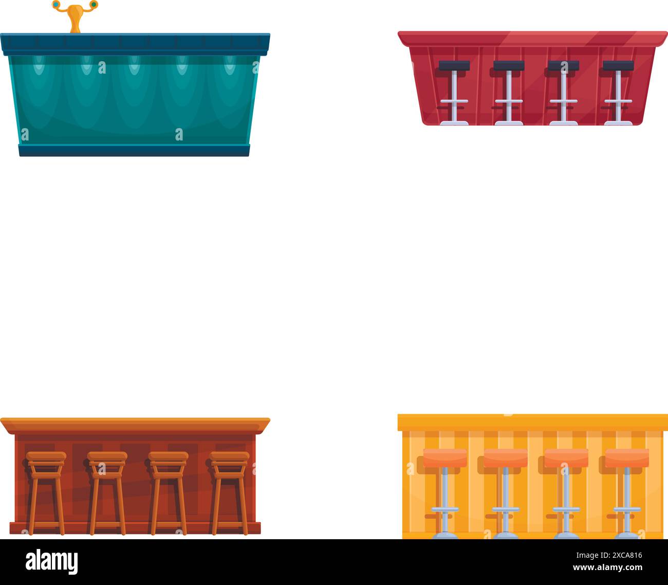 Pub interior icons set cartoon vector. Different bar counter and high ...