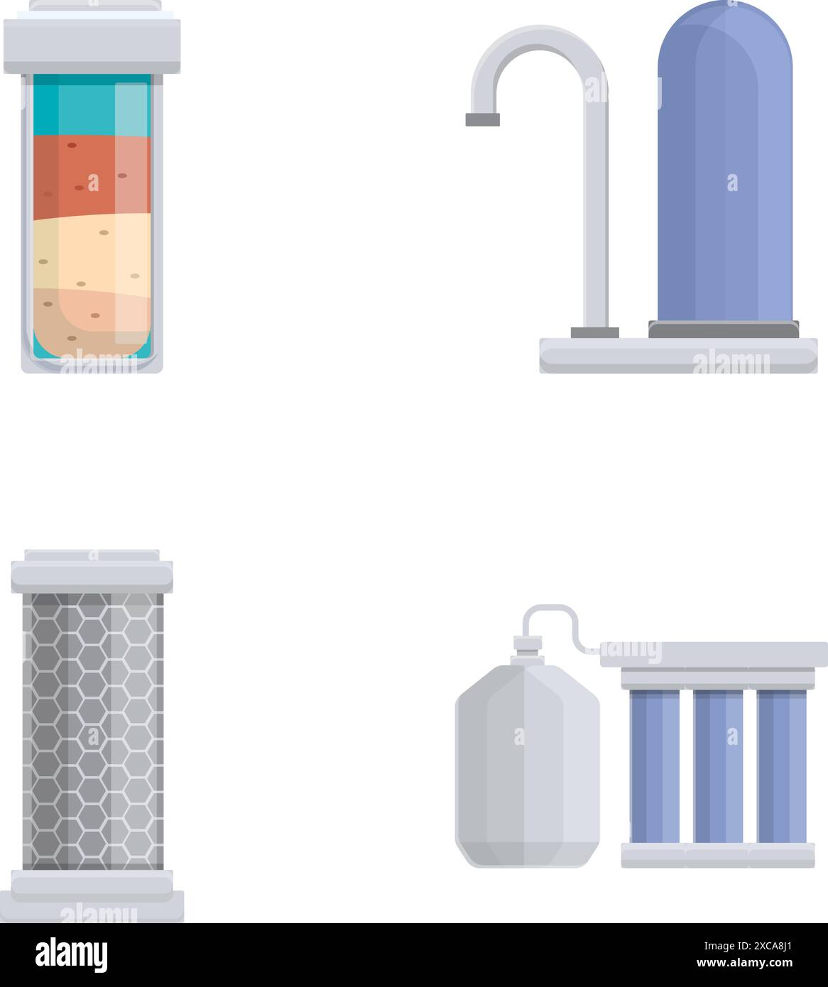 Filter icons set cartoon vector. Drinking water purification and ...