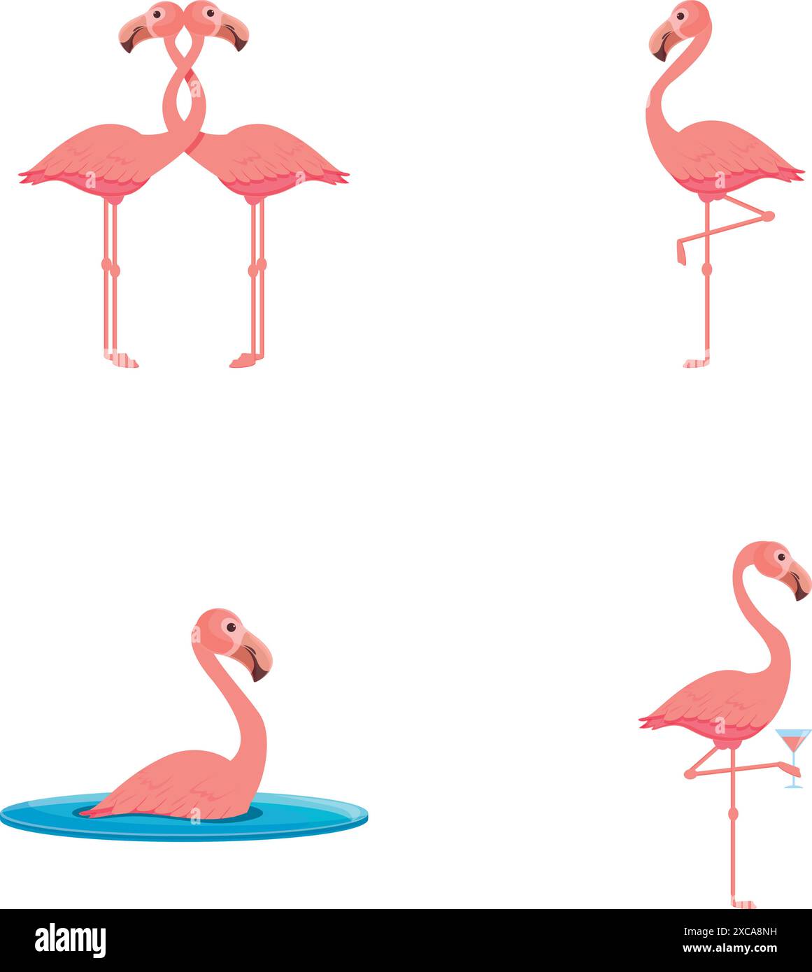 Cute flamingo icons set cartoon vector. Pink flamingo bird. Cartoon ...