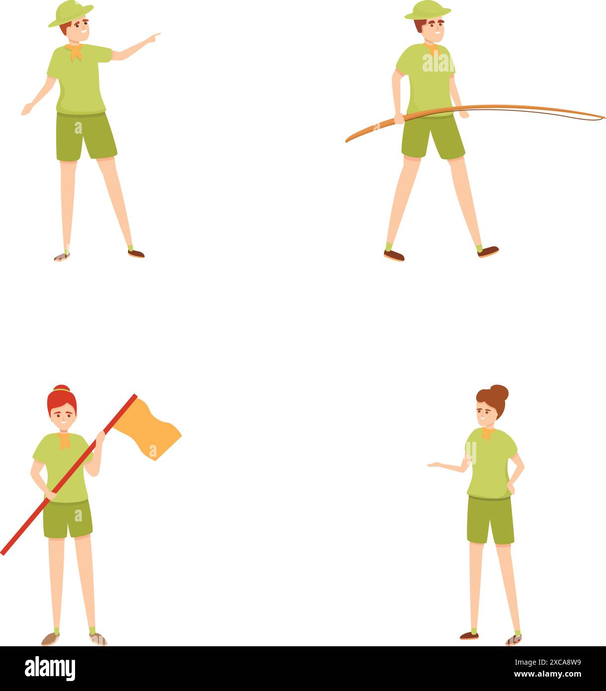 Children camp icons set cartoon vector. Children outdoor scout summer ...