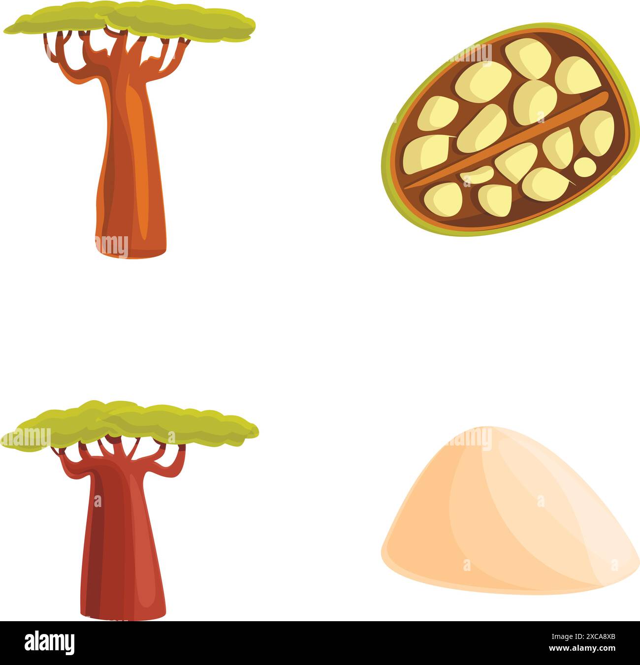 Baobab icons set cartoon vector. African baobab tree and fruit with ...