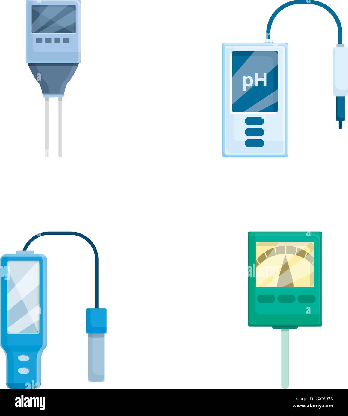 Measuring tool icons set cartoon vector. Digital chemical ph meter ...