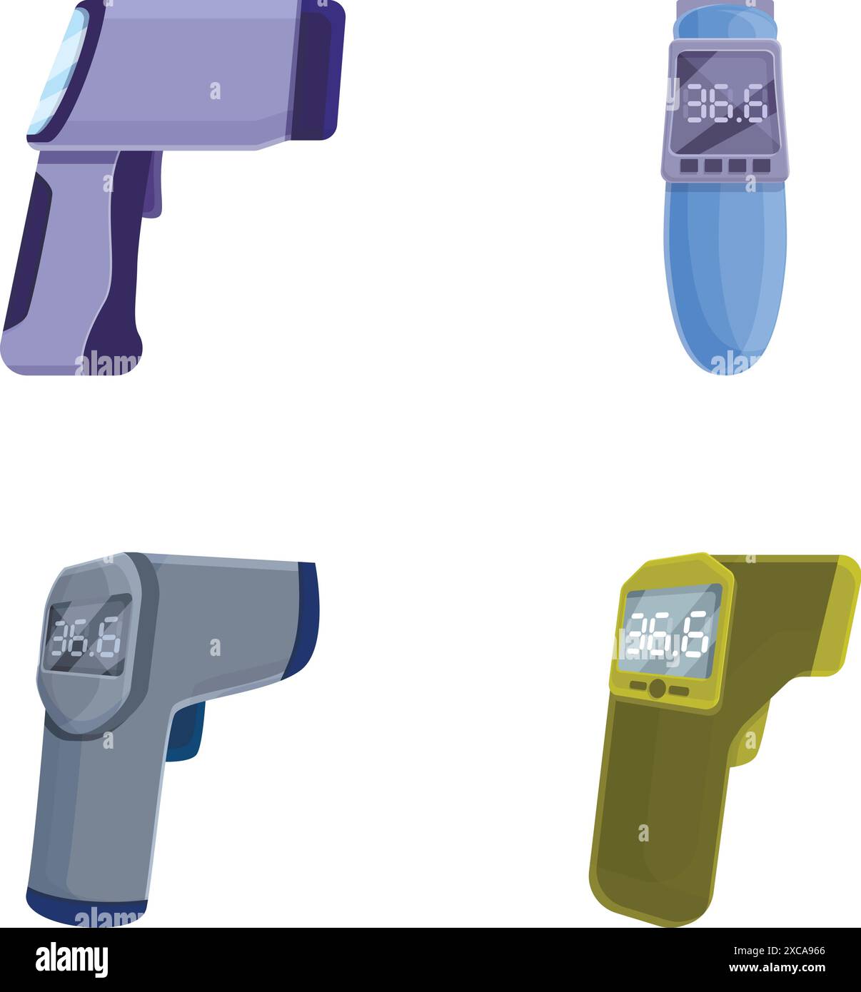 Wireless thermometer icons set cartoon vector. Non contact infrared ...